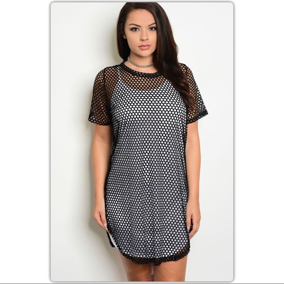 Dresses | Plus Size Black And White Fishnet Dress | Poshmark